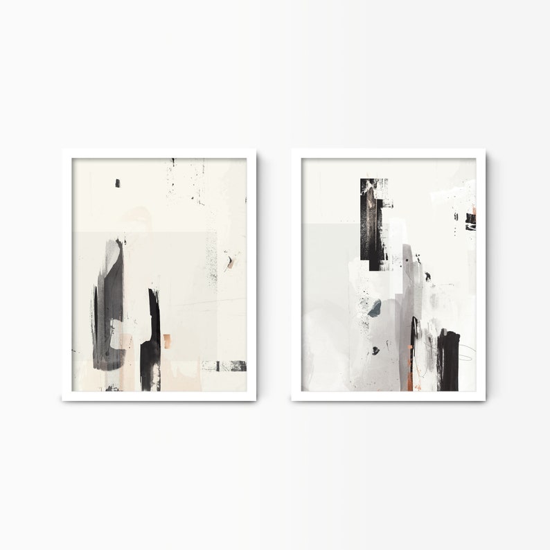 Minimalist Wall Art Set Framed Abstract Set of 2 Prints | Etsy