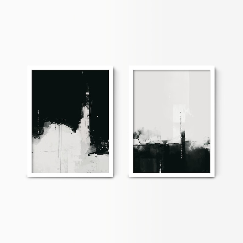 Dark Abstract Set of 2 Prints Framed Abstract Wall Art Set | Etsy