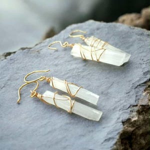 Raw Selenite Crystal Dangle Earrings, Gemstone Jewelry - Etsy