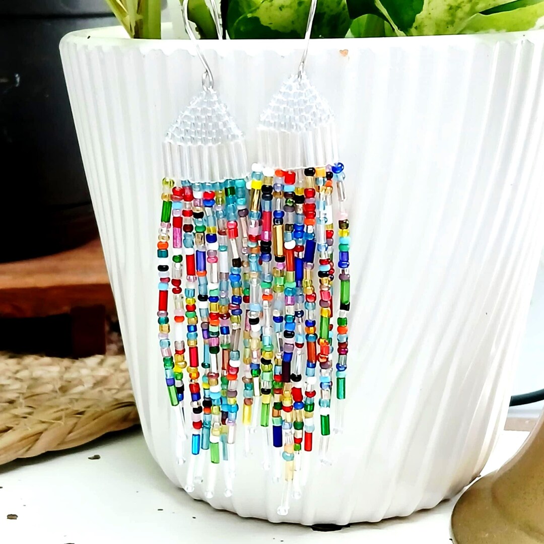 Rainbow Sprinkle Seed Bead Fringe Earrings: Colorful Dangle Jewelry - Etsy