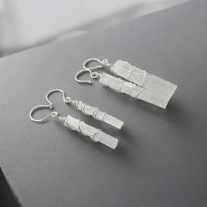 Raw Selenite Crystal Dangle Earrings, Gemstone Jewelry - Etsy