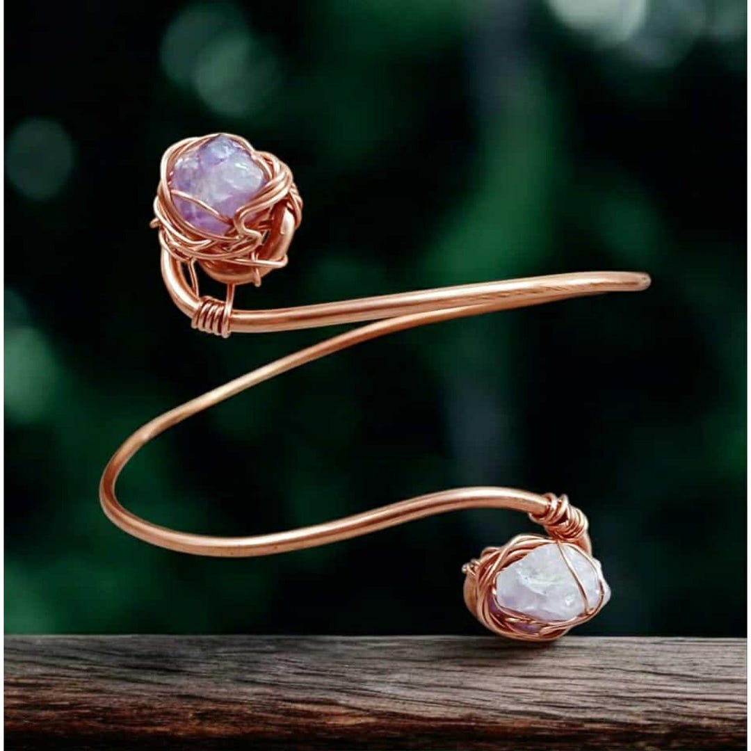 Copper & Crystal Arm Cuff, Aura Amethyst, Upcycled Arm Band, One Size ...