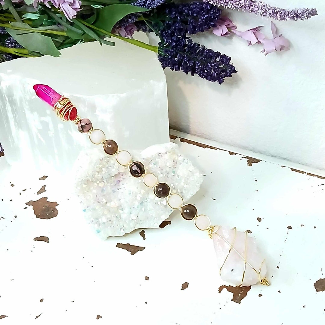 Pink Crystal Wand, Rose Quartz Rhodonite & Dyed Quartz Point, Magic ...