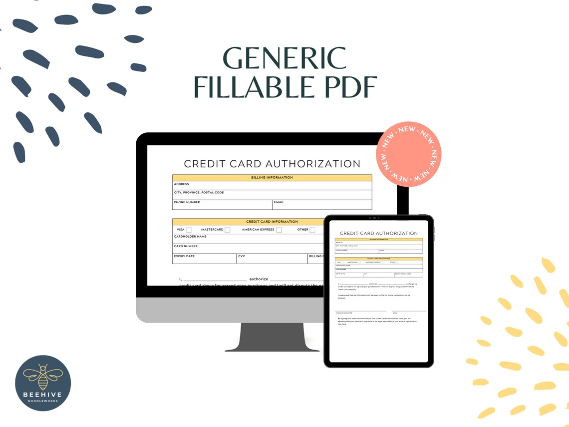 Credit Card Authorization Form | Fillable PDF, Canva Template (instant ...