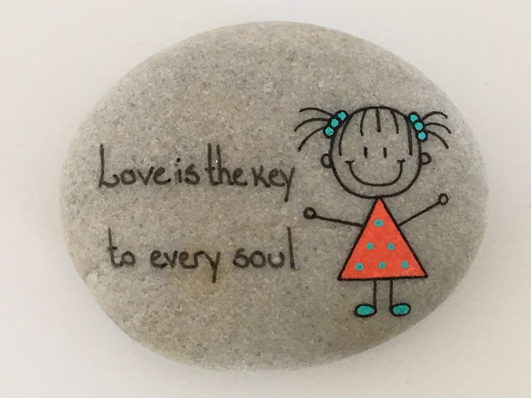 Cute Hand Painted Kid on Beach Stone With Inspirational Quote, Personal ...