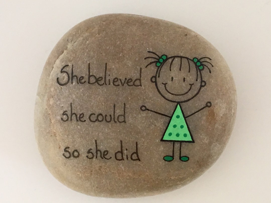 Cute Hand Painted Kid on Beach Stone With Inspirational Quote, Personal ...