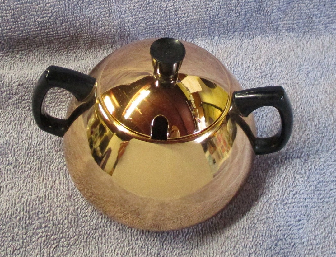 Retro Vintage Glama-ware, Gold Coloured Anodised Lidded Sugar Bowl ...
