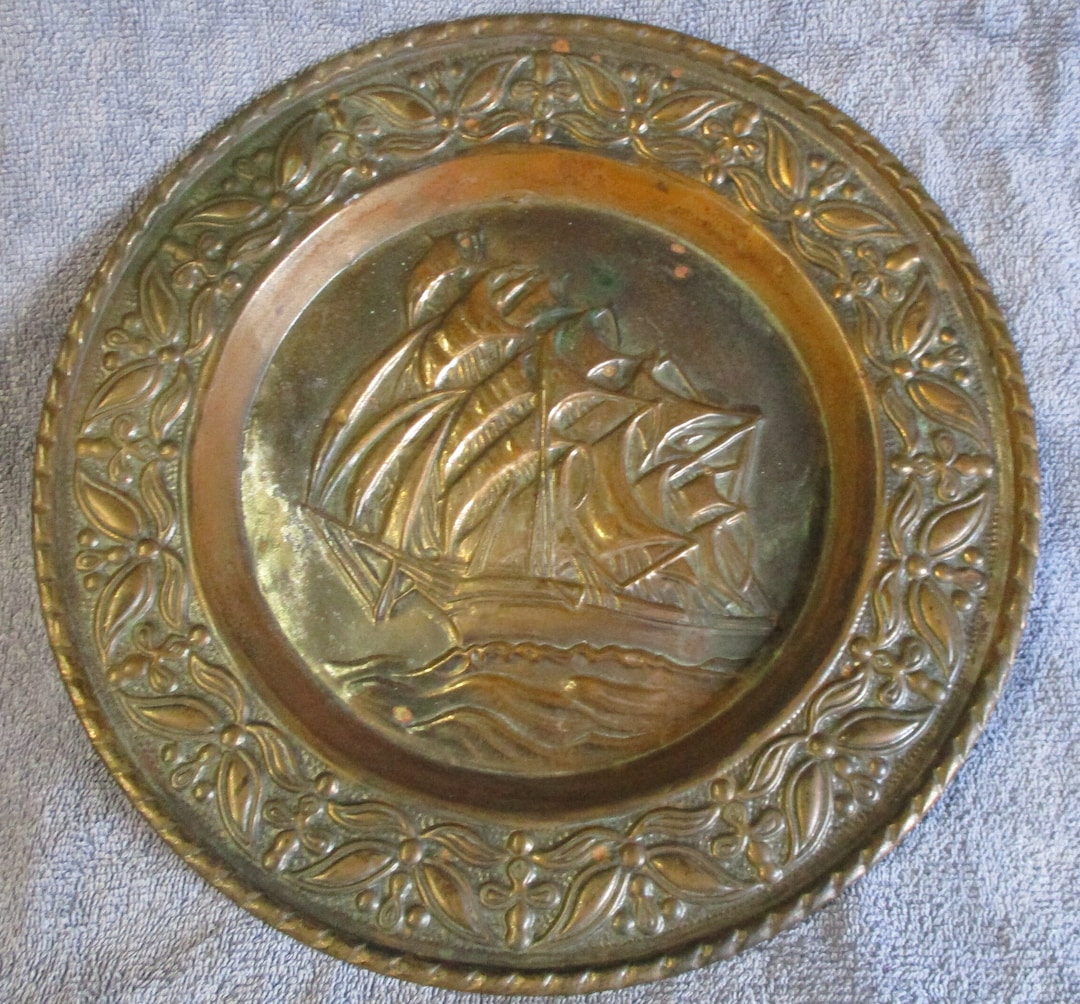Vintage Copper Plate Picture / Wall Hanging - Sailing Ship - 30cm - Etsy