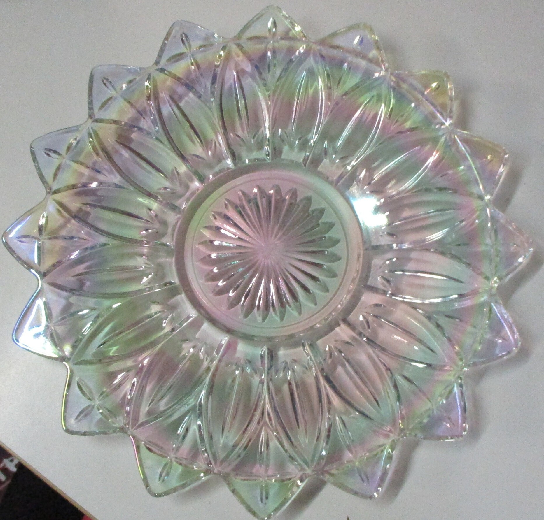 Vintage Clear Carnival Glass Star Plate With Purples Pinks - Etsy