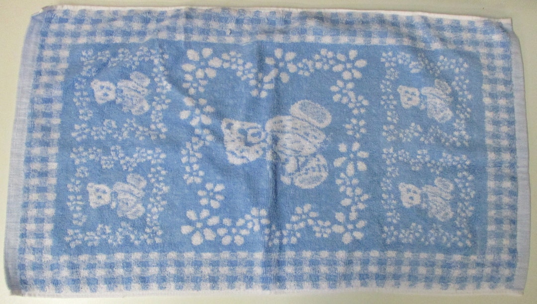 Vintage Blue Teddy Bear Hand Towel New Old Stock Ma0273 Etsy