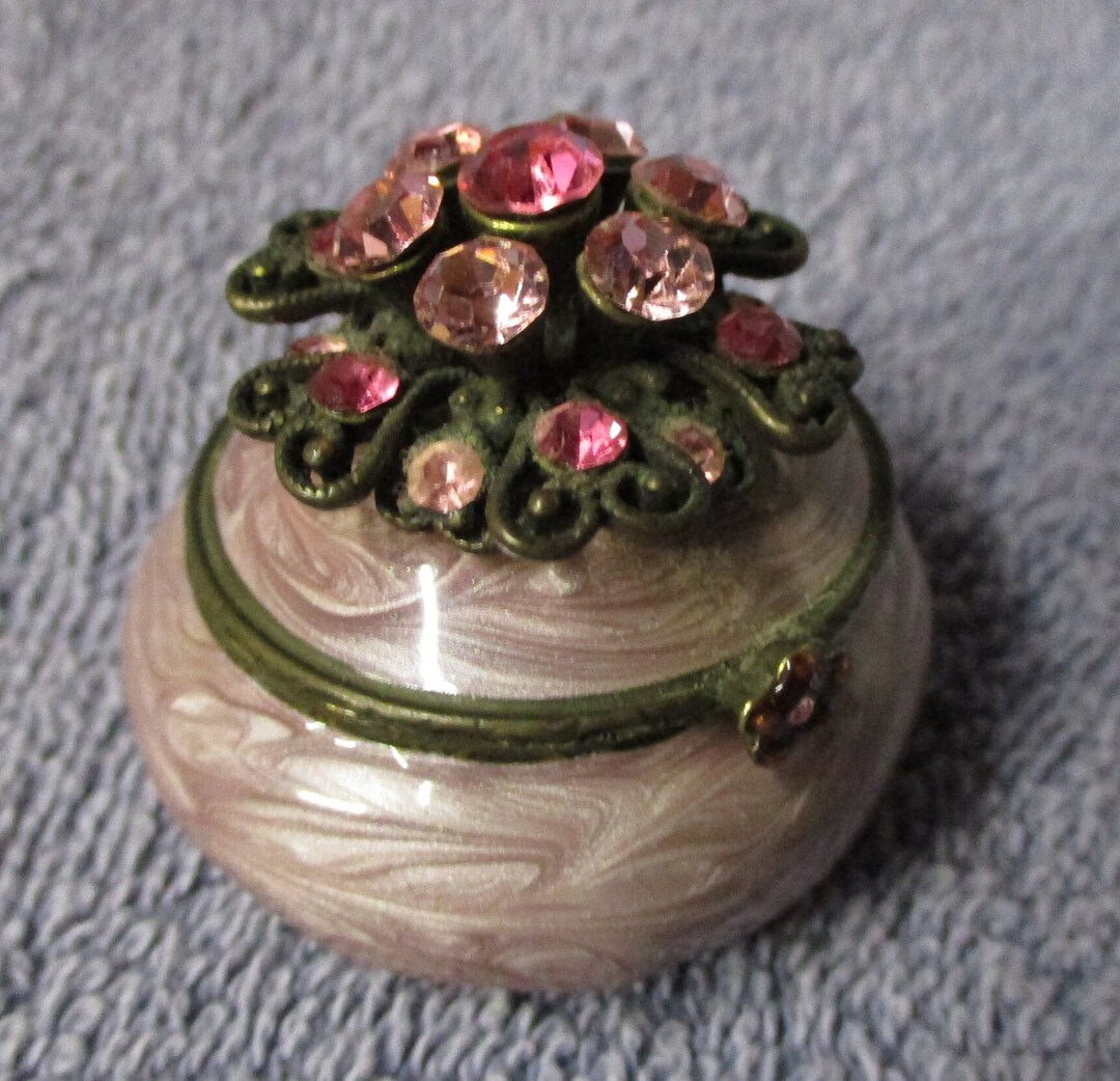 Trinket Box With Marble Pink Exterior, Crystal Sparkle Lid - Etsy