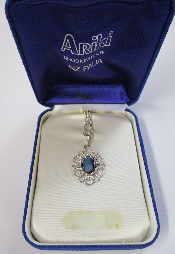 Ariki New Zealand Paua Rhodium Plate Necklace and Pen… - Gem