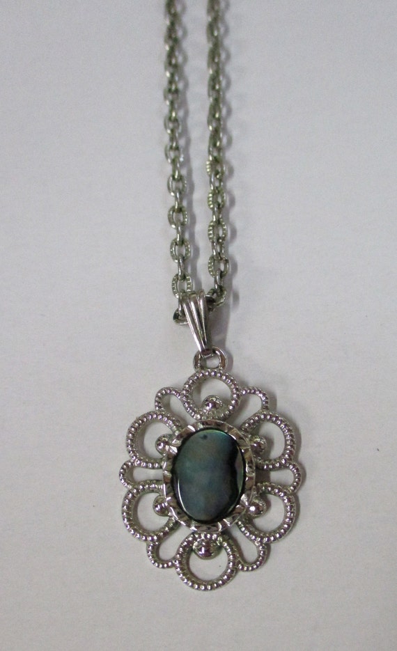 Ariki New Zealand Paua Rhodium Plate Necklace and Pen… - Gem