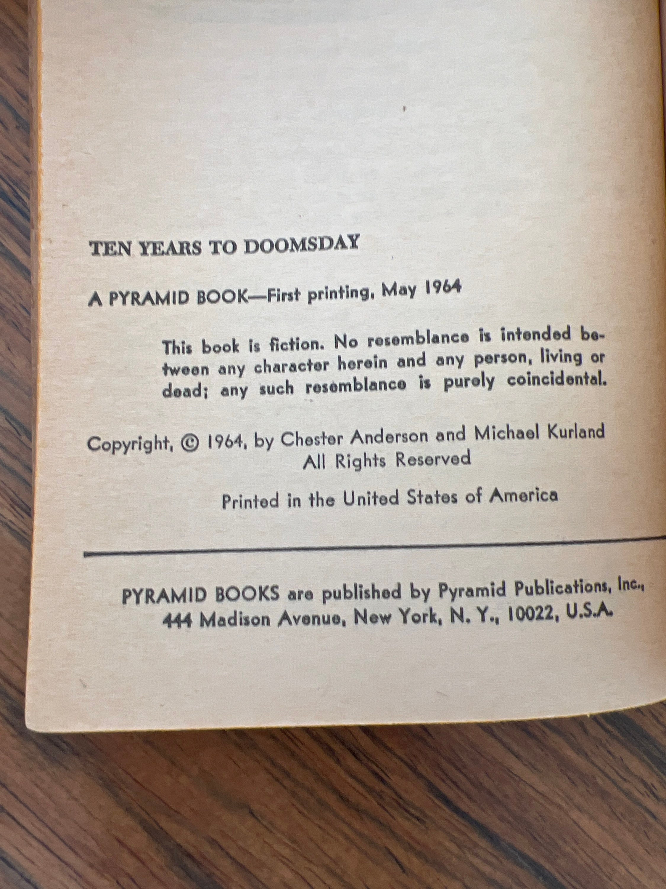 Ten Years to Doomsday Chester Anderson and Michael Kurland - Etsy