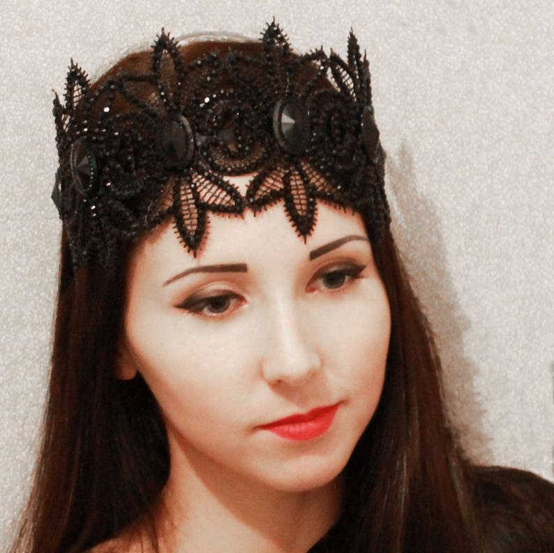 Gothic Headpiece Witch Crown Black Crown Fascinator Black - Etsy