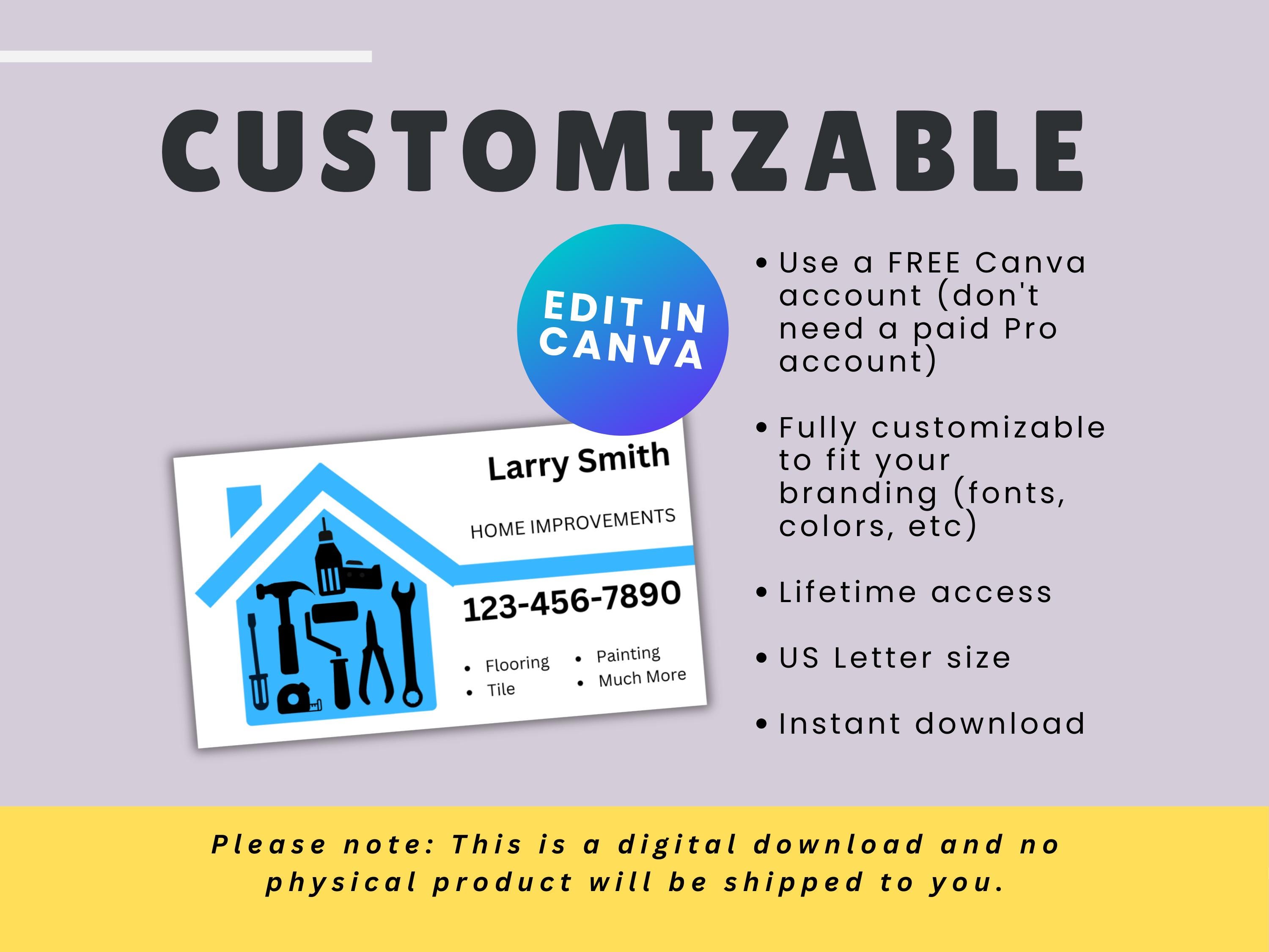 Handyman Business Card Template: Editable Home Repair Card (canva) - Etsy