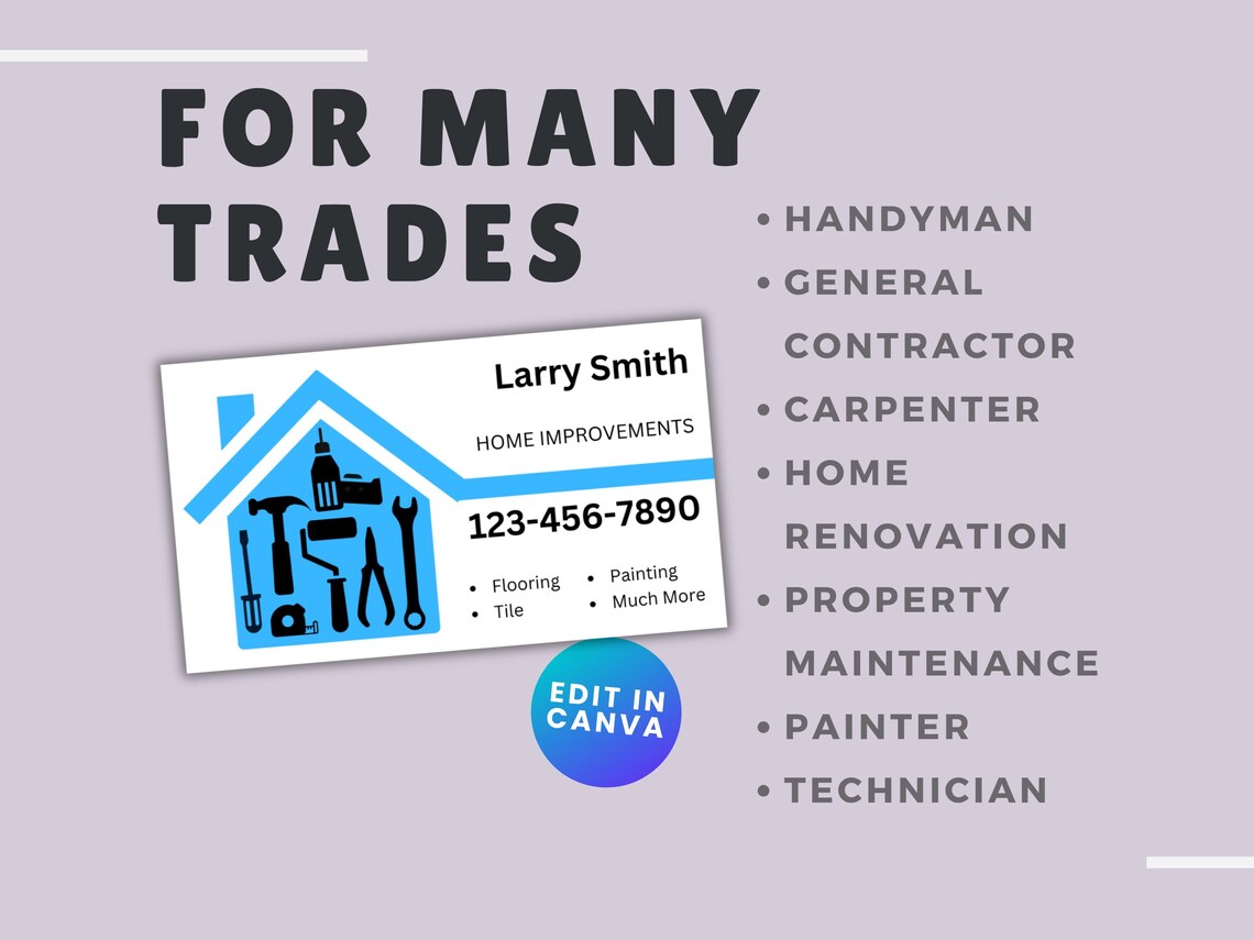 Handyman Business Card Template: Editable Home Repair Card (canva) - Etsy