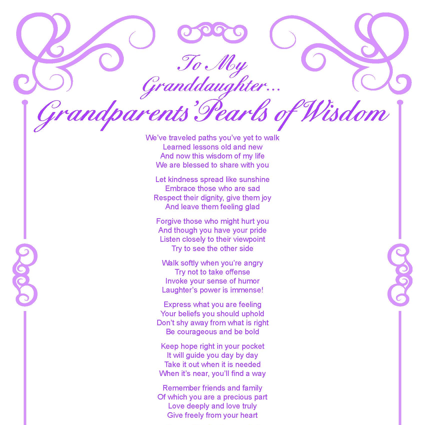 Grandparents' Pearls of Wisdom Poem Printable, Digital, Granddaughter ...