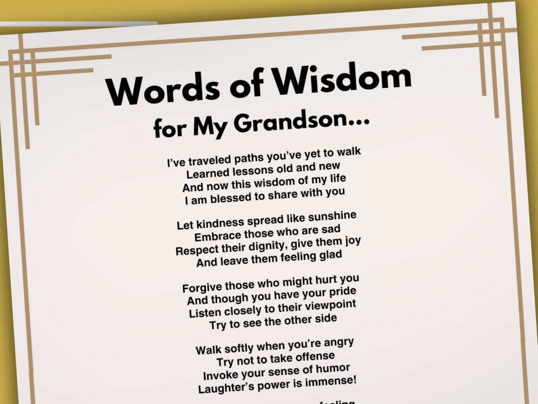 Grandson Birthday or Graduation Gift – Words of Wisdom Printable Poem ...