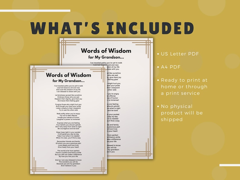 Grandson Birthday or Graduation Gift – Words of Wisdom Printable Poem ...