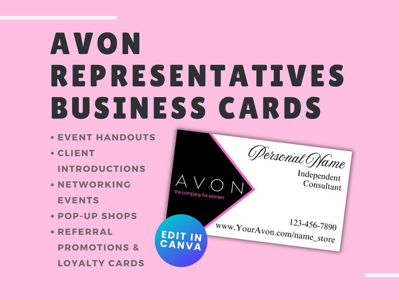 Editable Avon Business Card Template | Canva | Instant Download | Avon ...