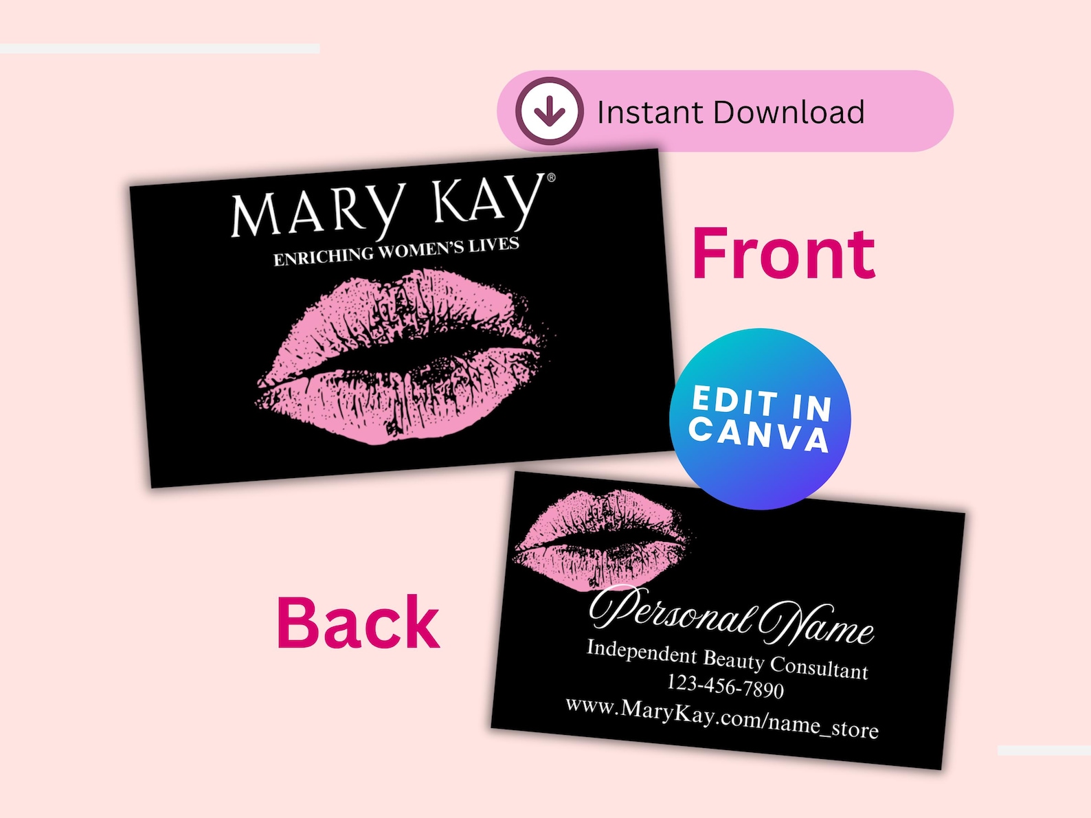 Mary Kay Business Card Template: Lip Design, Editable in Canva (digital ...