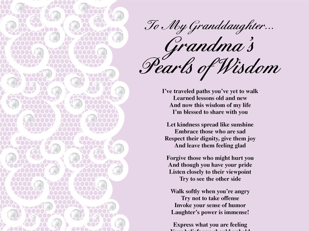Grandma's Pearls of Wisdom Poem Printable - Etsy