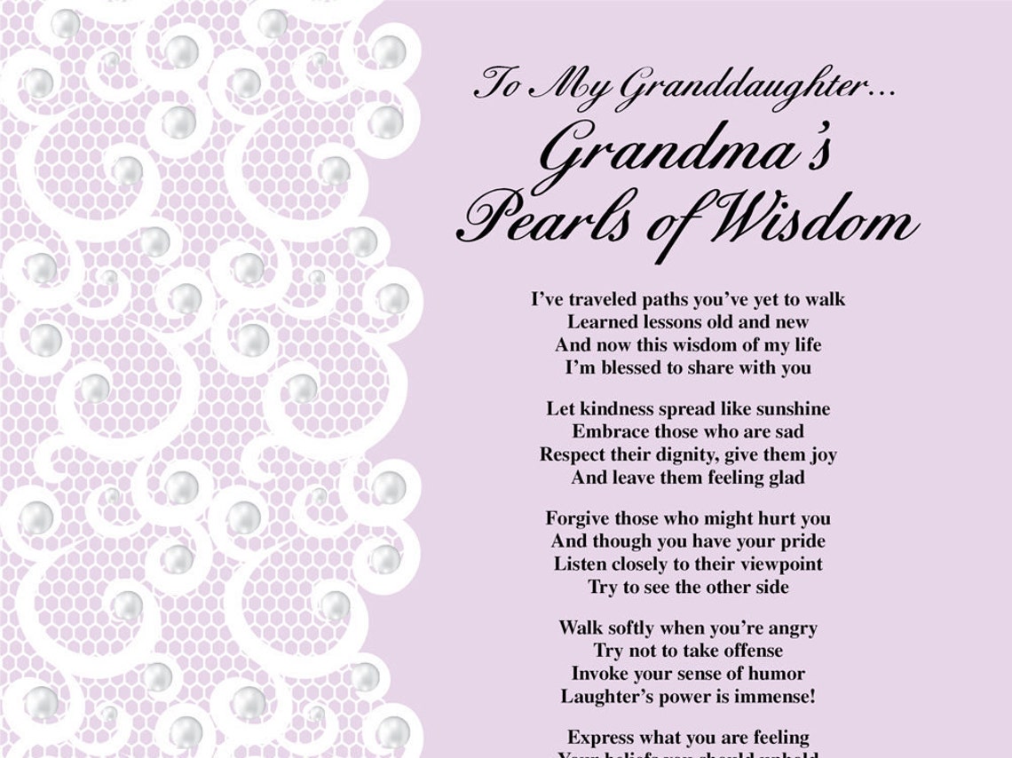 Grandma's Pearls of Wisdom Poem Printable | Etsy Canada