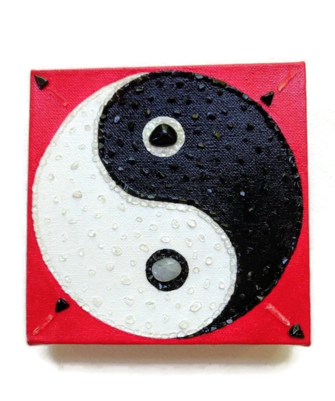 Yin Yang Symbol Crystal Embellished Painting With Black Onyx, Quartz ...