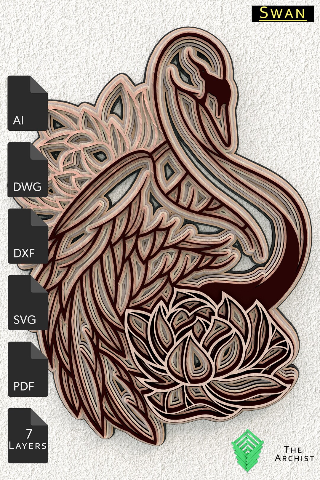 Swan Layered, Laser Cut File, Swan Svg, Cnc File, 3d Layer Svg, Laser ...