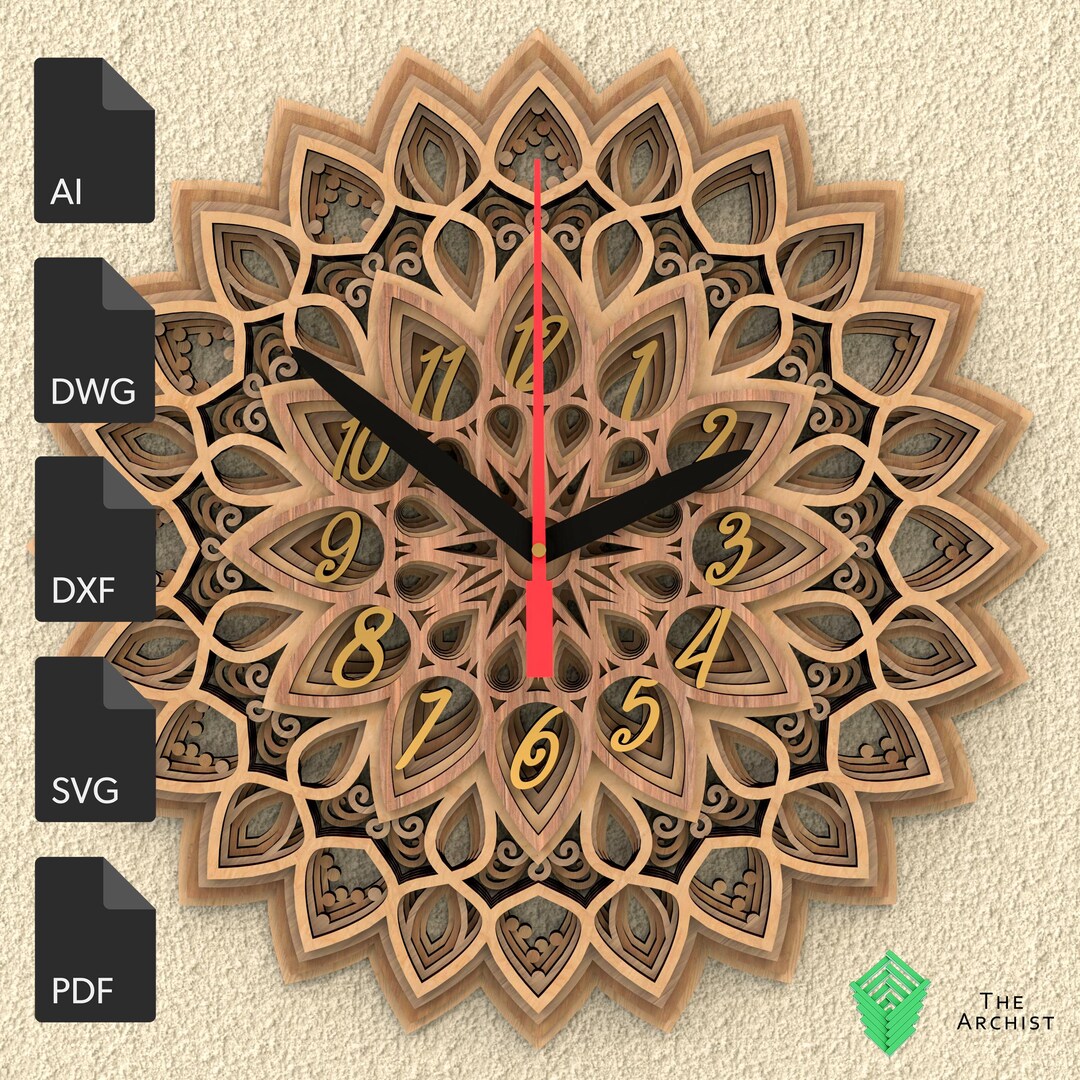 Laser Cut Wall Clock Svg, Layered Clock SVG Dxf, Multilayer Clock ...