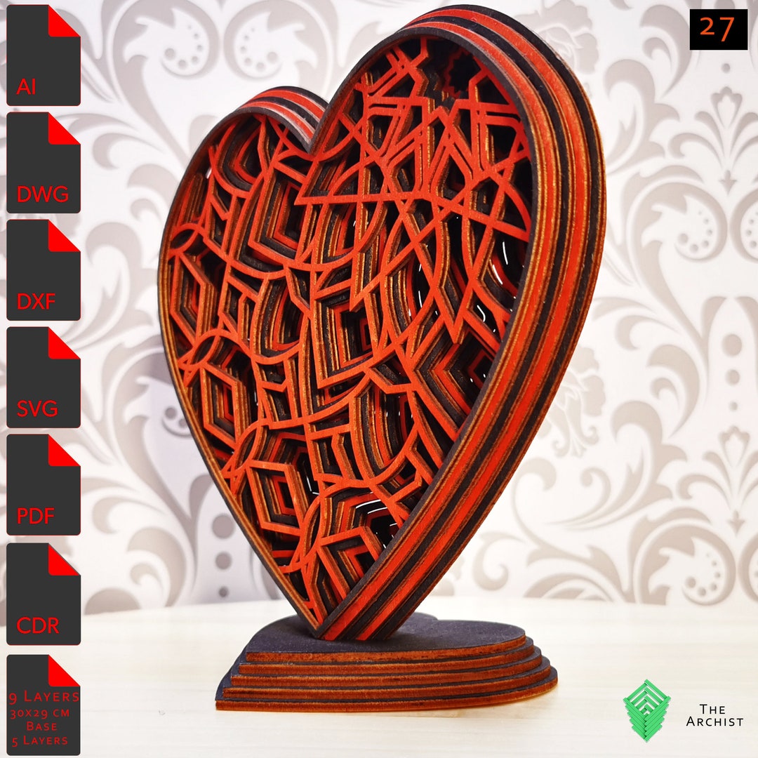 Laser Cut Heart Sculpture, 3D Layered Wood, Vector Files (digital ...
