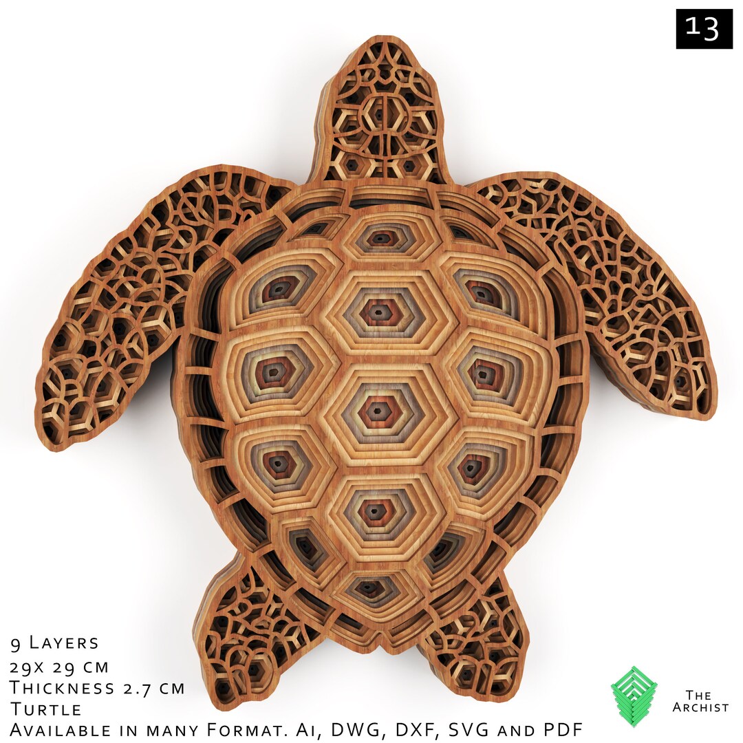Laser Cut File, Geometric Wall Art, Sea Turtle Wall Art, Cnc File, 3d ...