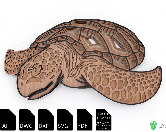 3D Turtle SVG, Layered Turtle SVG, Sea Turtle Svg, Turtle Wall Art ...