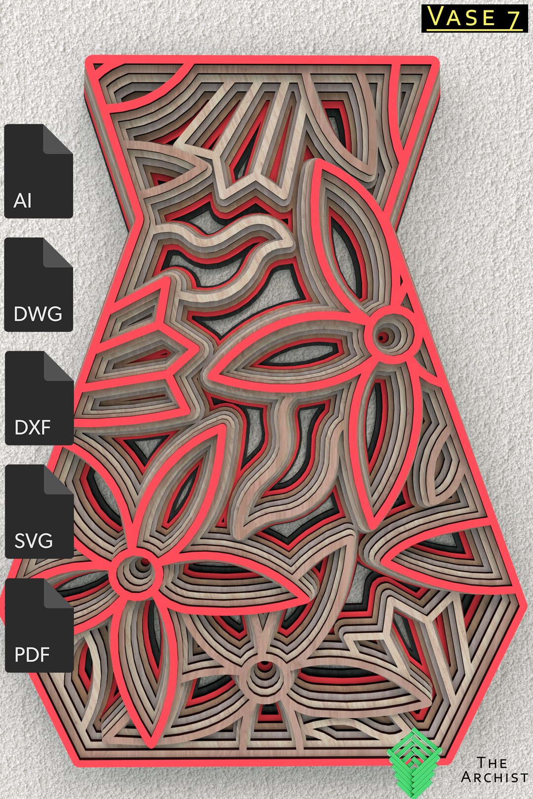 Vase 7, Layered Art Svg, Multilayered Geometric Wall Art, Vase Svg for ...