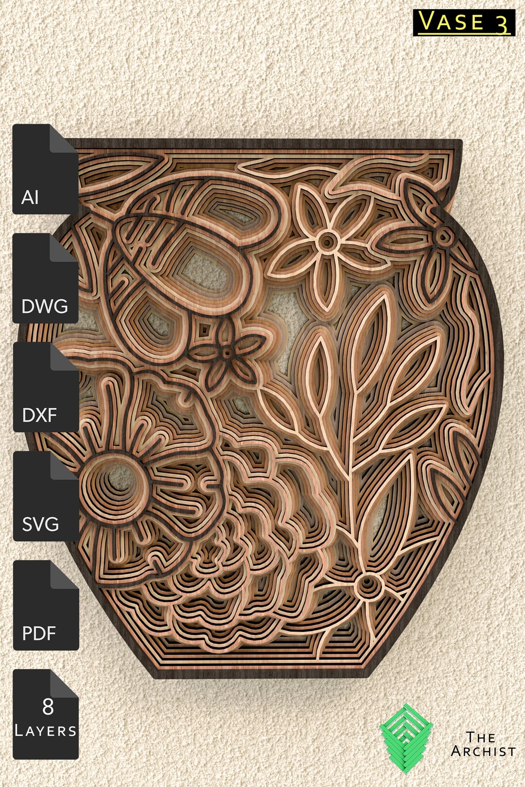 Vase 3, Layered Art Svg, Multilayered Geometric Wall Art, Vase Svg for ...