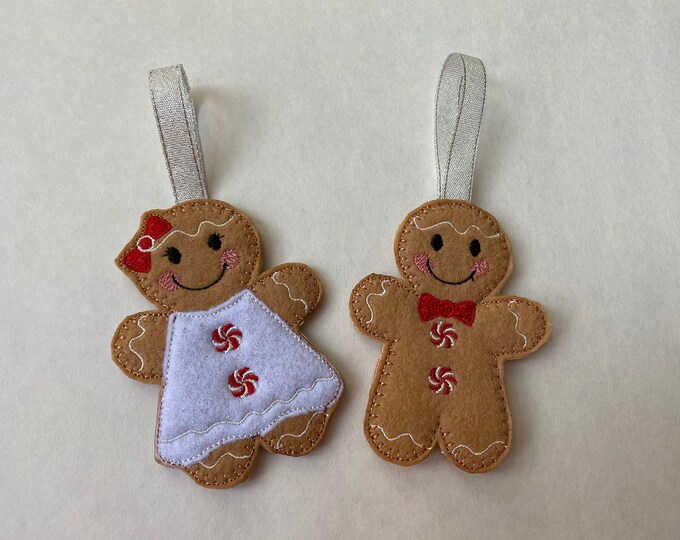 Gingerbread Felt Ornaments/white Glitter Dress & Red Bow Tie/christmas ...