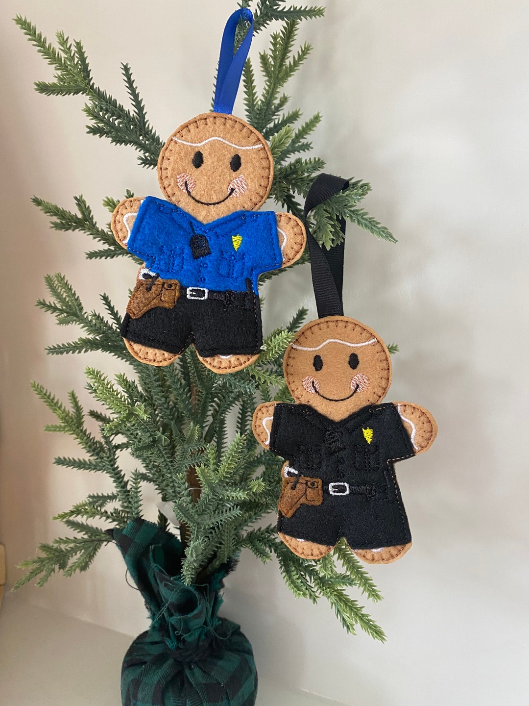 Police Officer Blue/lt Blue, Black Uniform Felt Gingerbread Men ...
