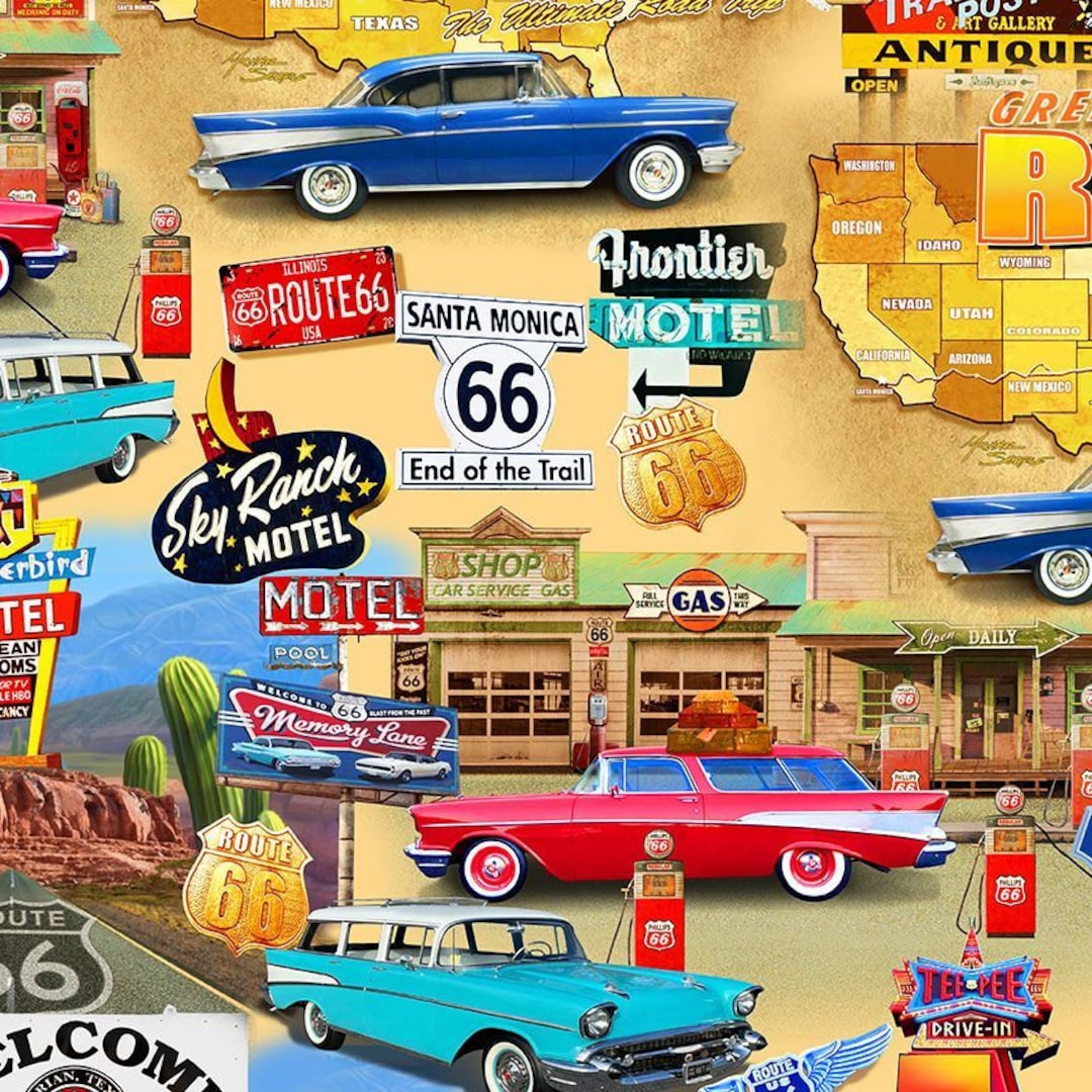 Route 66 Chevy's, 45" Wide Listed @1/2 Yard Timeless Treasures CD3058 ...