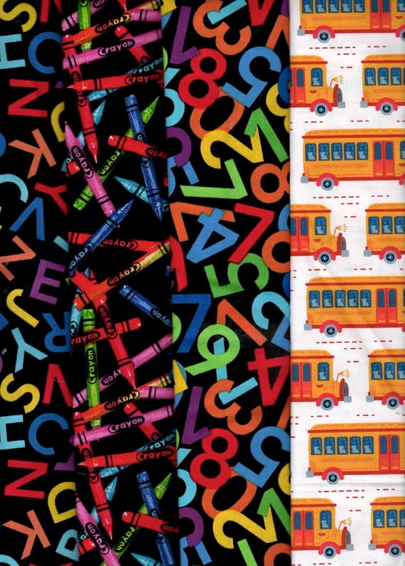 Fat Quartersschool Bus numbers ABC | Etsy