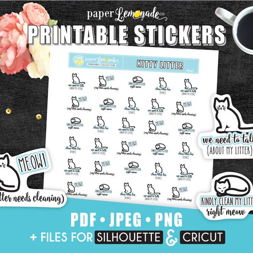 Printable Stickers Litter Cleaning Reminder Stickers Cat - Etsy