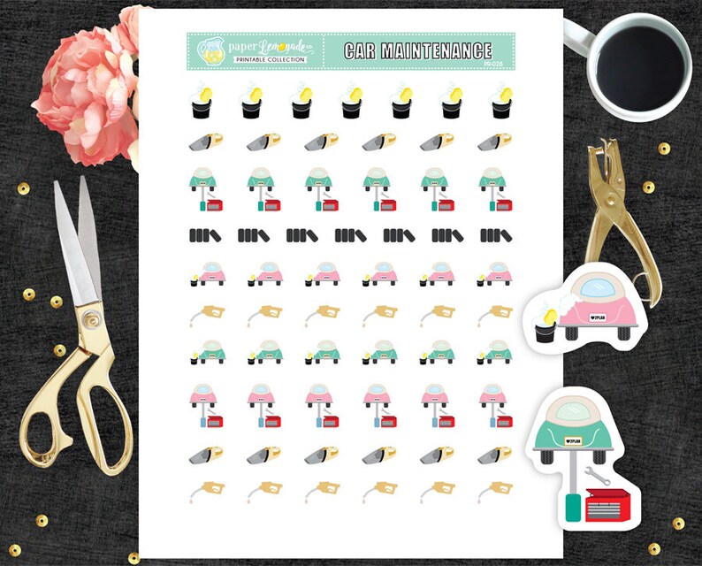 Printable Stickers Car Maintenance Stickers Washing Car Pumping Gas ...