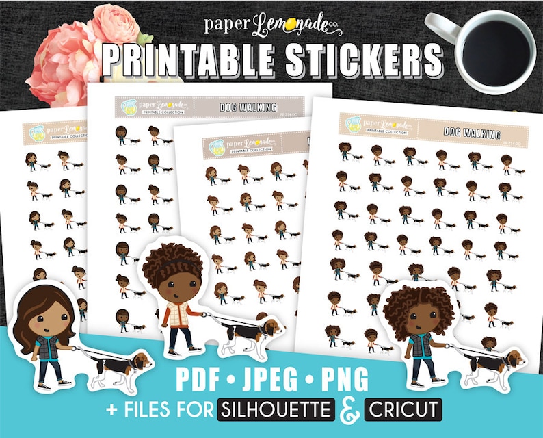 Printable Stickers Dog Walking Stickers Walking the Dog - Etsy