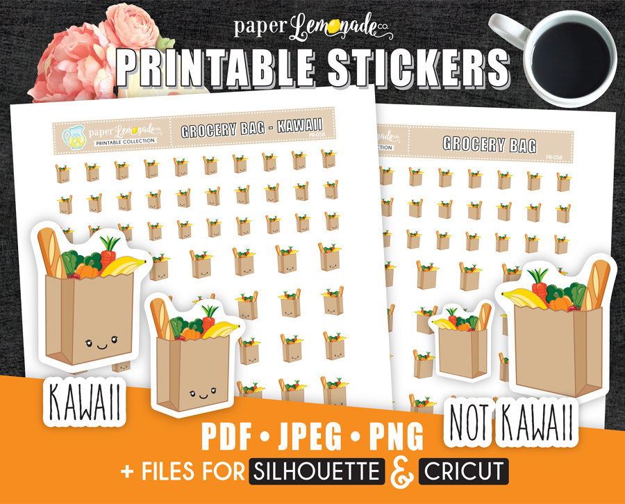 Printable Stickers Grocery bag stickers Food shopping | Etsy