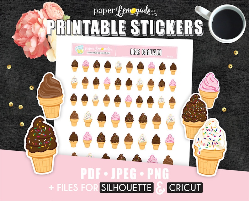 Printable Stickers Ice Cream Stickers Soft Ice Cream Printable Stickers ...