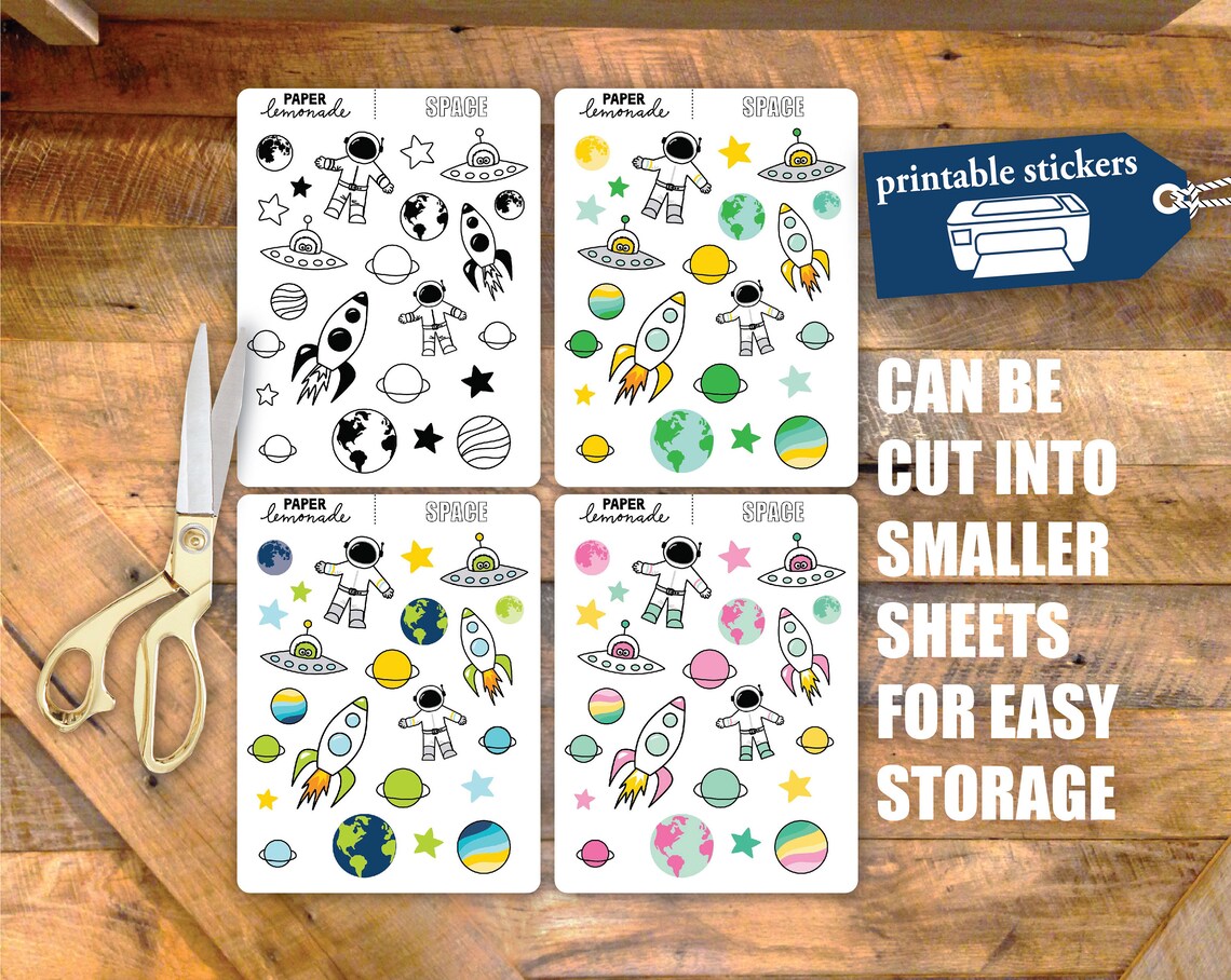 Printable Space Stickers Including Astronauts, Rockets, Earth, Moon ...