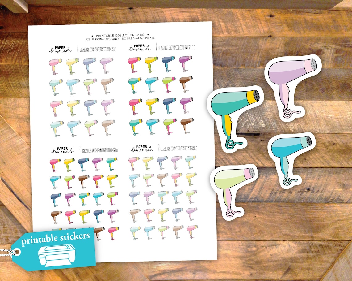 Printable hair appointment hair dryer planner sticker in | Etsy