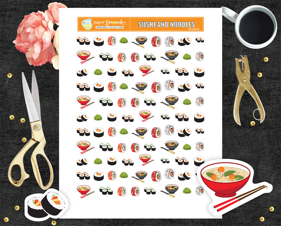 Paper Printable Stickers Sushi stickers Printable noodle stickers sushi ...