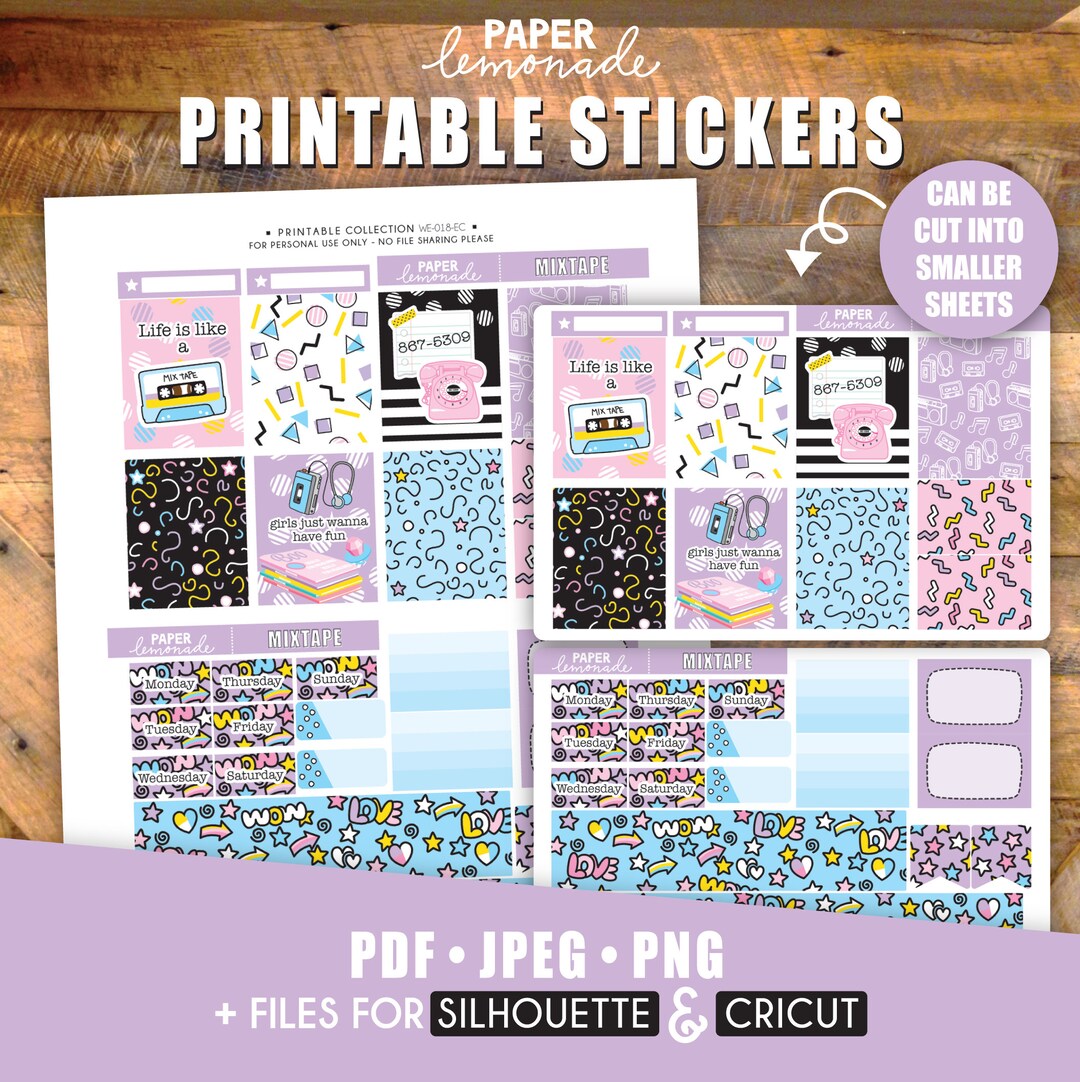 Printable 80's Mixtape EC Stickers WEE-018 - Etsy