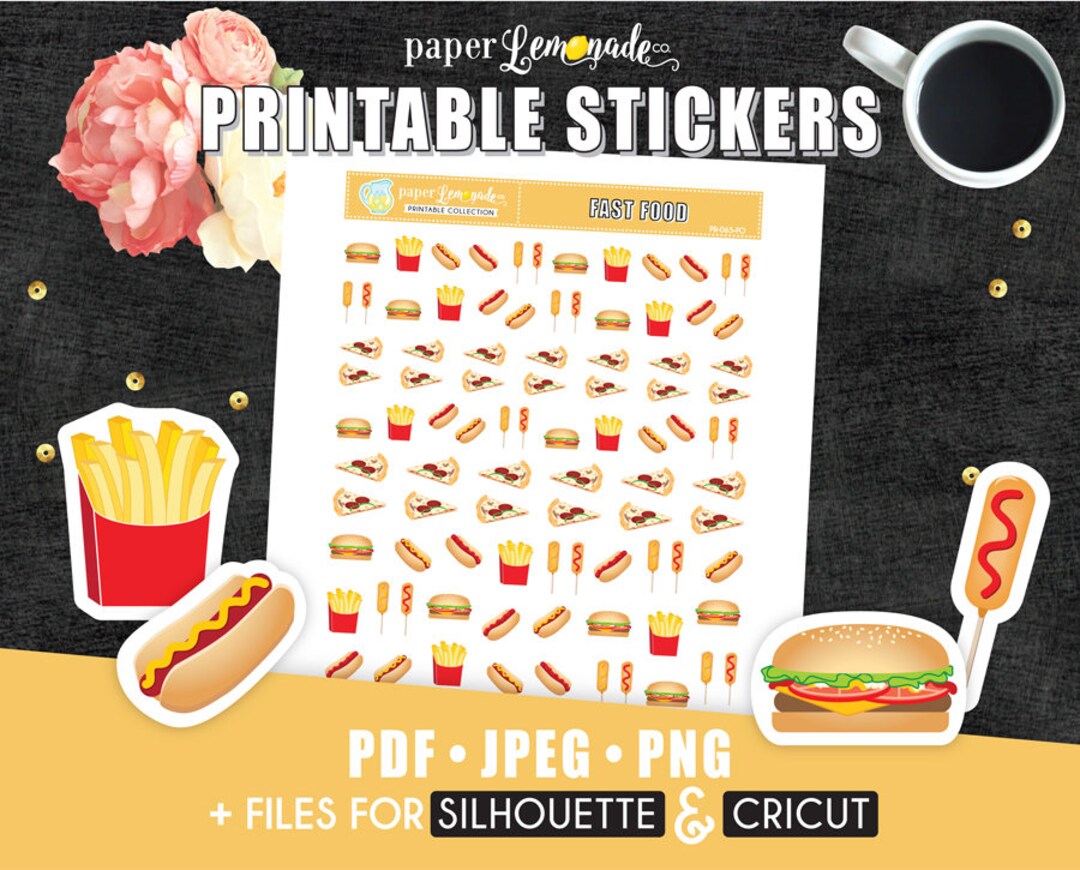 Printable Stickers Fast Food Stickers Printable Hamburger French Fries ...